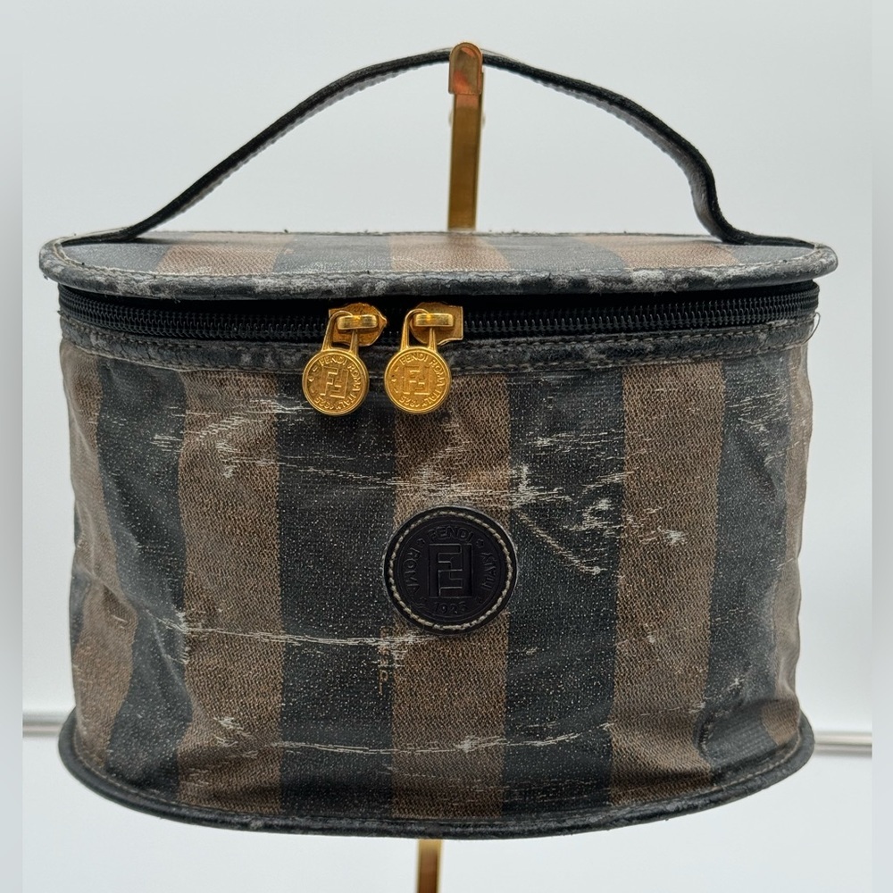 Fendi-Authentic-Pequin Vanity Case Pvc Leather Brown … - Gem